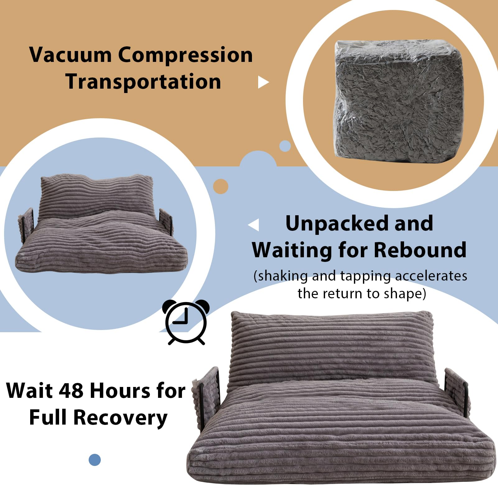 YOSHOOT Adjustable Lazy Floor Sofa, Convertible Bean Bag Sofa Bed Couch, 5-Position Foldable Sleeper Chair with Armrest, Versatile Floor Seating Sofa for Reading Gaming, Beige