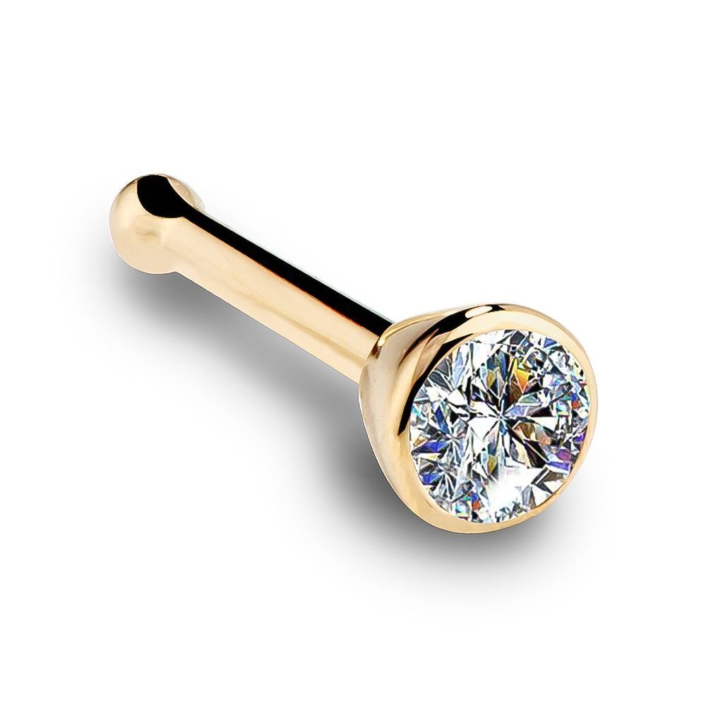 I1 3mm 0.11ct. t.w. Diamond Flush Bezel Set Diamond 14K Yellow Gold Bone Nose Ring 18G