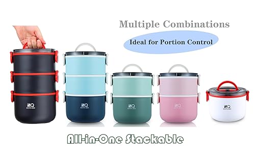 ZZQ Bento Box Adult Lunch Box with Bag/Utensil, Stackable Large 81-oz Salad Bowl - Microwave Safe/Leak-Proof Bpa Free Lunch Containers for On-the-Go Balanced Eating - Black