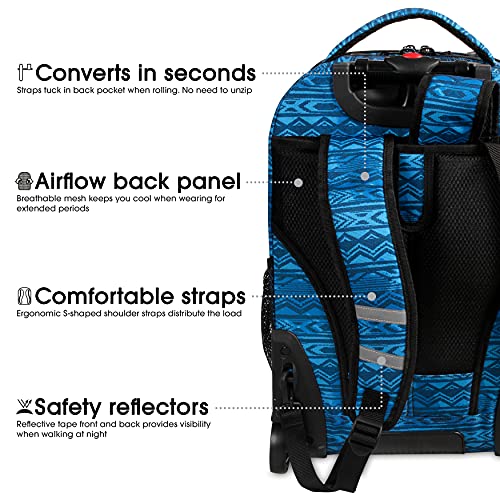 J World New York Sundance Rolling Backpack Girl Boy Roller Bookbag, Water Mark, 20 Inch