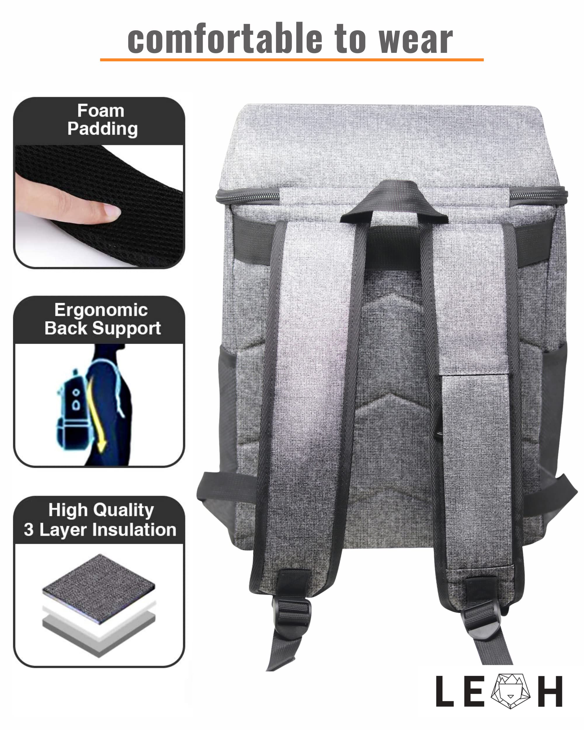 Leoh Lunch Backpack for Men | Backpack Cooler Insulated Leak Proof 36 Cans | Cooler Backpack Insulated Waterproof | Backpack Lunch Bag for Men Women | Beach Cooler Bag 25L