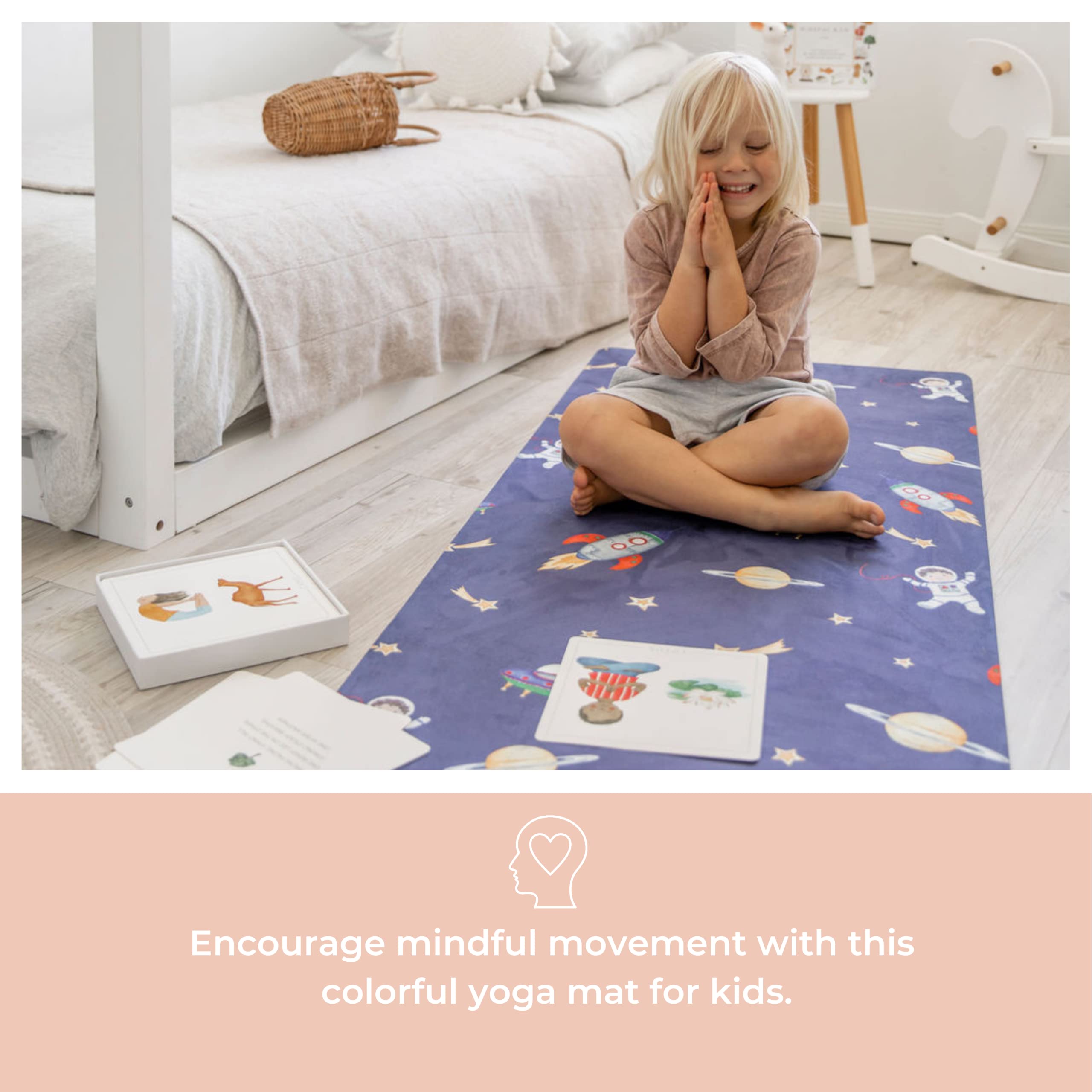 Mindful and Co Kids Printed Lightweight Children's Yoga Mat, 100% Recycled Rubber with Non-Slip Suede for Toddler Preschool & Elementary, Space