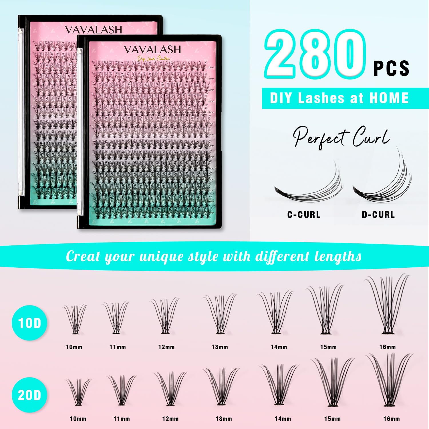 VAVALASH Individual Cluster Lashes 140 PCS DIY Eyelash Extension Light and Soft Faux Mink Slik Lash Clusters Easy Full Lash Extensions DIY at Home (V08,D Curl-Mix)