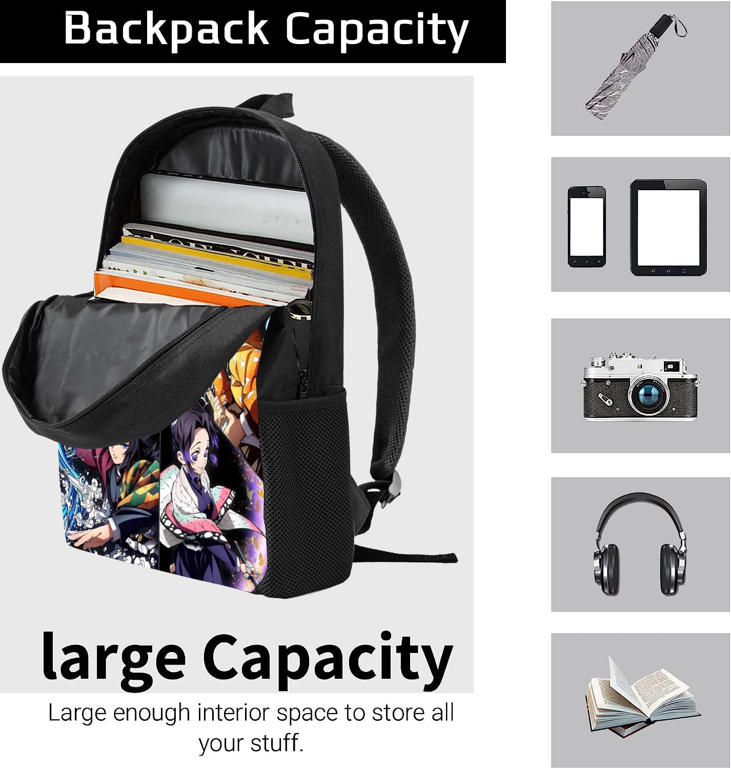 JLAHLVQU 3D Printed Anime Backpack Set Adjustable Shoulder Strap Daypack Casual College Bookbag Laptop Bag With Lunch Box Lunch Bag Pencil Case