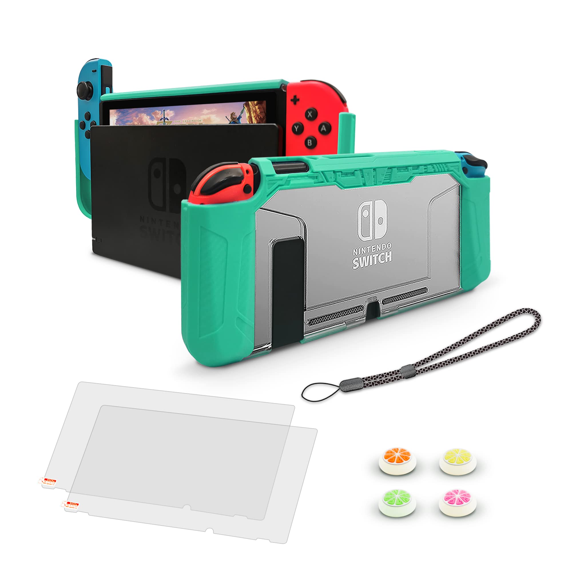 Innoc Switch Case Dockable Case for Nintendo Switch with Screen Protector and Thumb Caps, Ergonomic TPU Grip Ultra-Thin Protective Case for Nintendo Switch (Black)