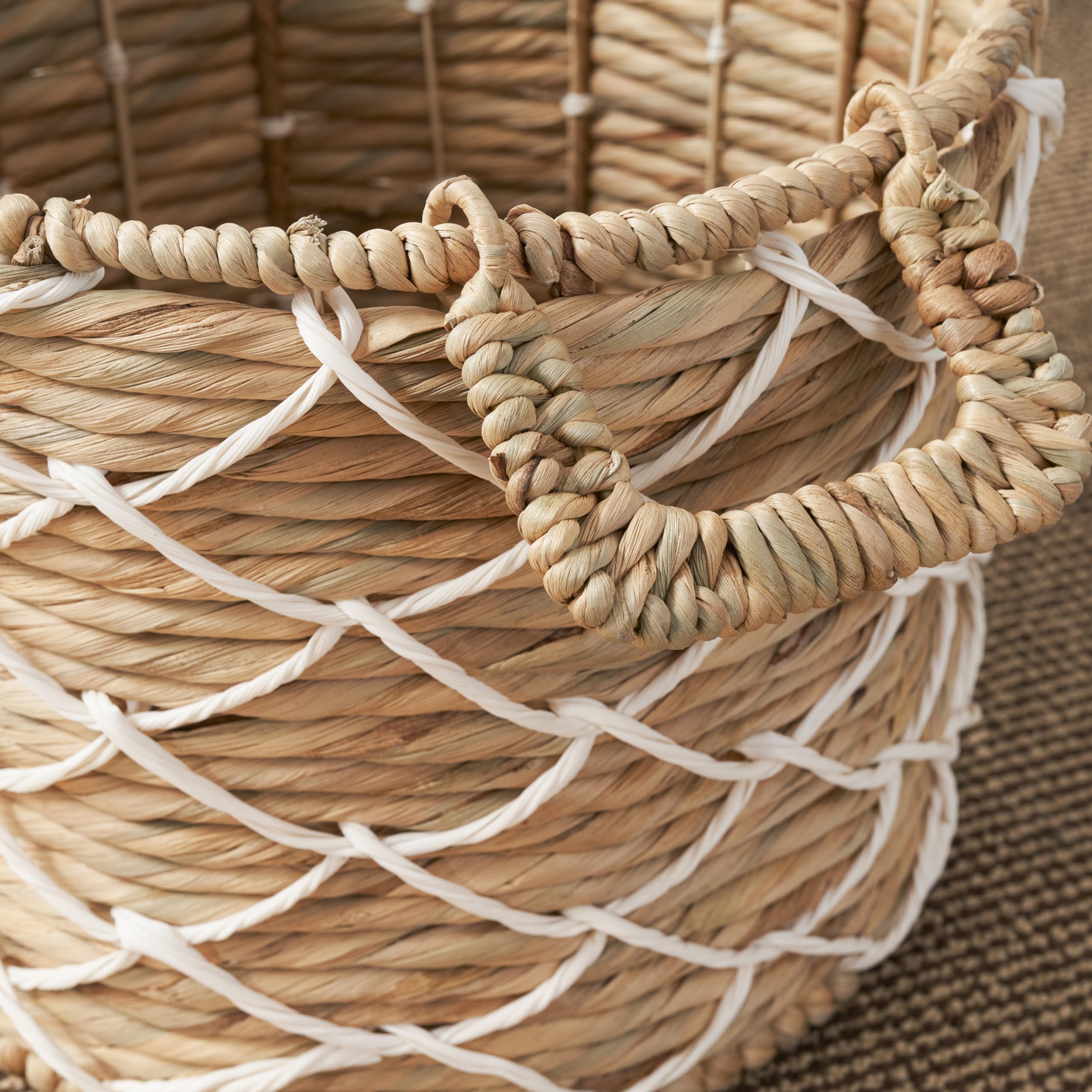 Woven Water Hyacinth Wicker with Rope Storage Basket (18" x 18" x 15" - Natural Brown) - Ideal for Halloween, Thanksgiving, and Home Organization