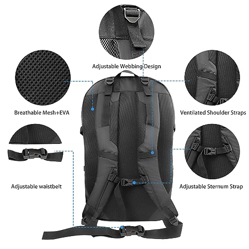 Zavothy 35L Hiking Backpack Men Small Camping Backpack for Women Waterproof Hiking Daypacks Lightweight Travel Backpack Carry On Black