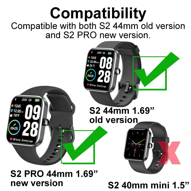 smaate Screen Protector for S2 1.69 inch, Compatible with TOZO S2 smartwatch, 3-Pack, 3D Full Coverage, Curved Edge frame, Anti-shatter, Anti-scratch
