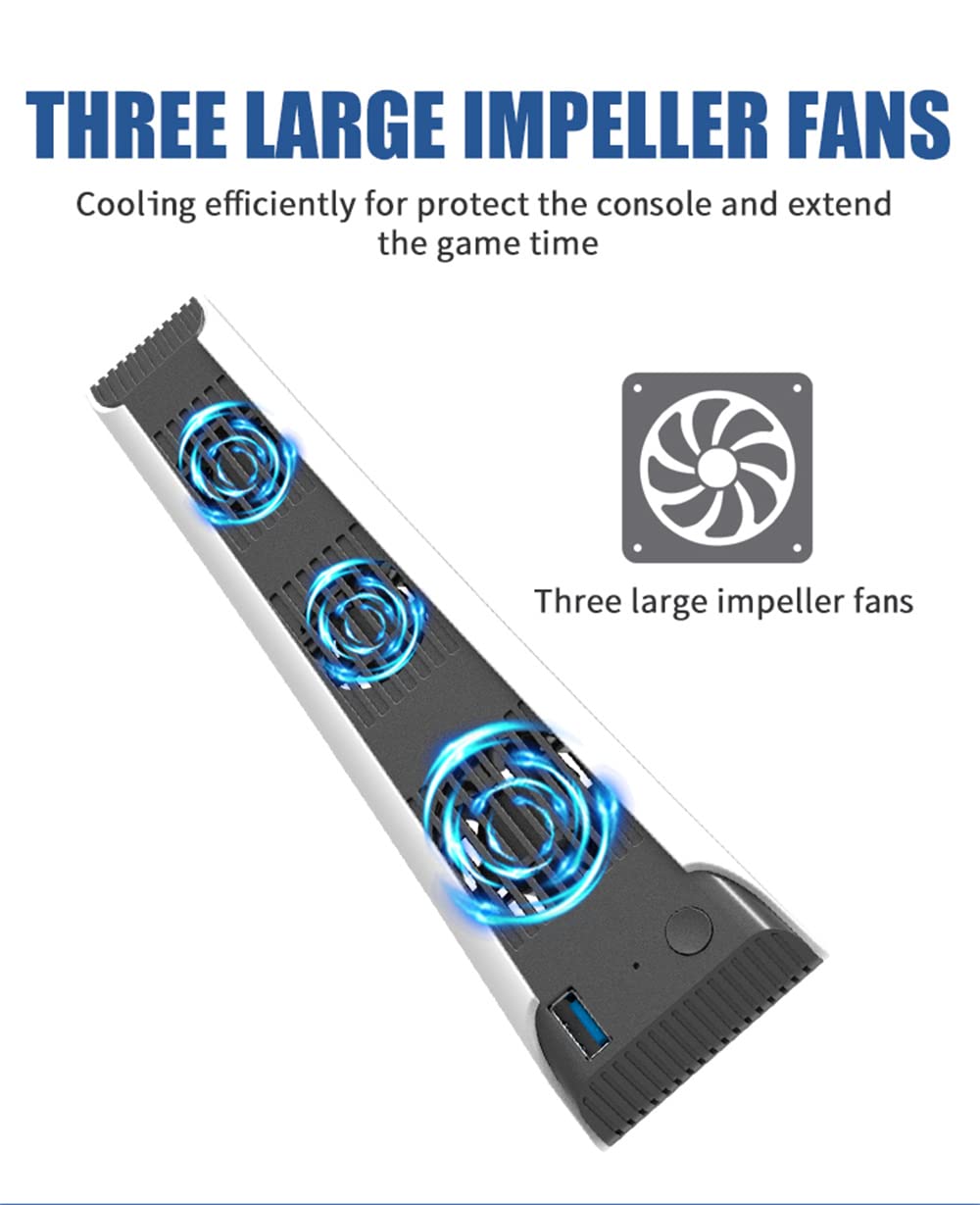 PS5 Cooler for PS5 Cooling Fan, Upgraded Quiet Cooler Fan 3 Cooler External Port USB 3.0 Accessory Compatible with Playstation 5 Digital Edition/Ultra HD Console White