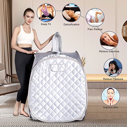 Smartmak Portable Sauna Kit, one Person Full Body at Home Spa Hat Tent, Include 2L Steamer with Remote Control for Detox US Plug- Grey
