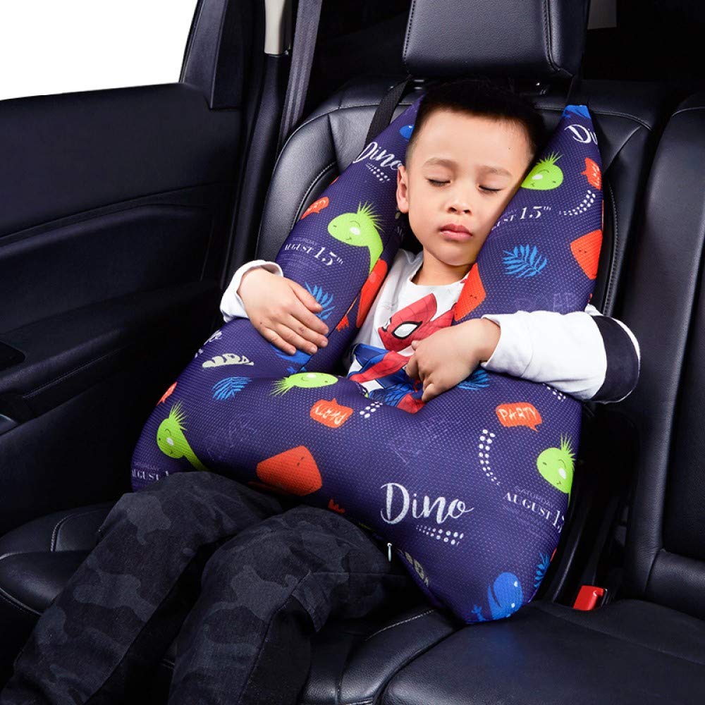 Kids Car Pillow with Head and Neck Support | Adjustable with Seatbelt | Soft and Snug Car Headrest Pillow | Best for Children When Traveling - Navy Blue