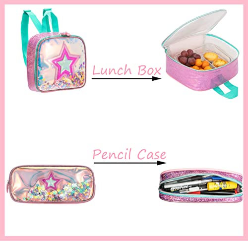 ZBAOGTW Backpack for Girls with Wheels,Rolling Backpack for Girls with Lunch Box and Pencil Bag Girls Trip Luggage
