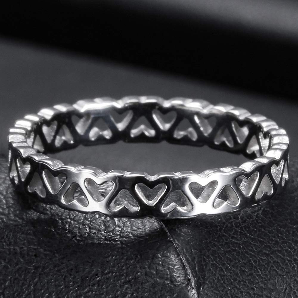 Jude Jewelers 3mm Stainless Steel Heart Shaped Stackable Wedding Band Promise Ring (Silver, 10)