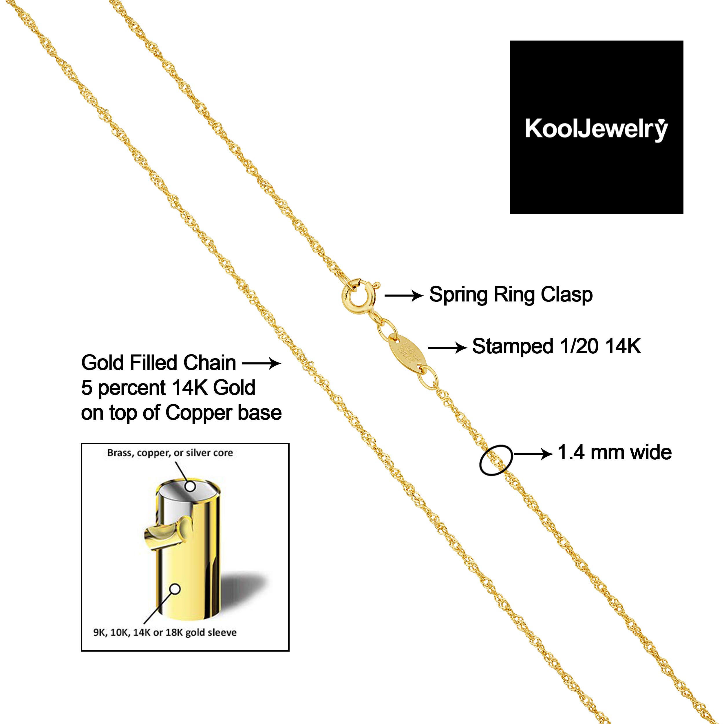 Kooljewelry 14k Yellow Gold Filled Singapore Chain Pendant Necklace (1.4 mm, 18 inch)