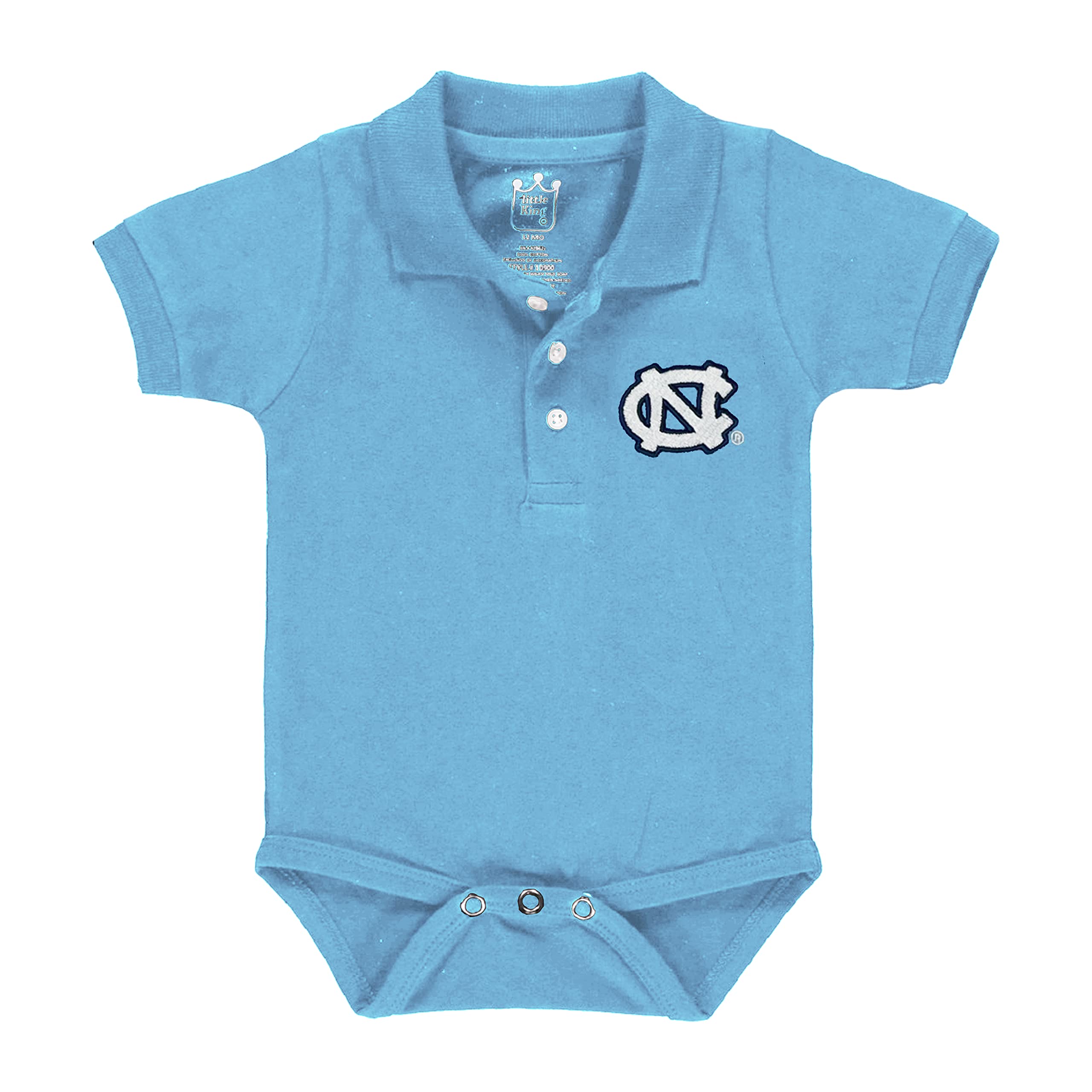 Little King NCAA Short Sleeve Polo Bodysuit Romper-North Carolina-Carolina Blue-18 Months