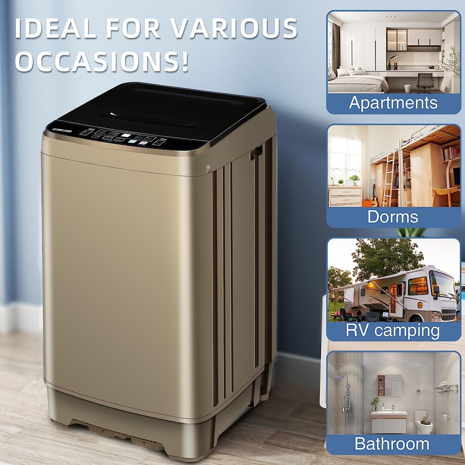 iTOTU Full Automatic Washing Machine, 15.6 lbs Top Load Portable Washer with Drain Pump, LED Display with 10 Programs & 8 Water Levels Selections, Ideal for Apartment, Dorm, RV