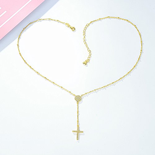 Kaletine Evil Eye Cross Y Necklace Sterling Silver 925 Pendant Chain 16"-17"-18" Paved Cubic Zirconia[Rhodium]