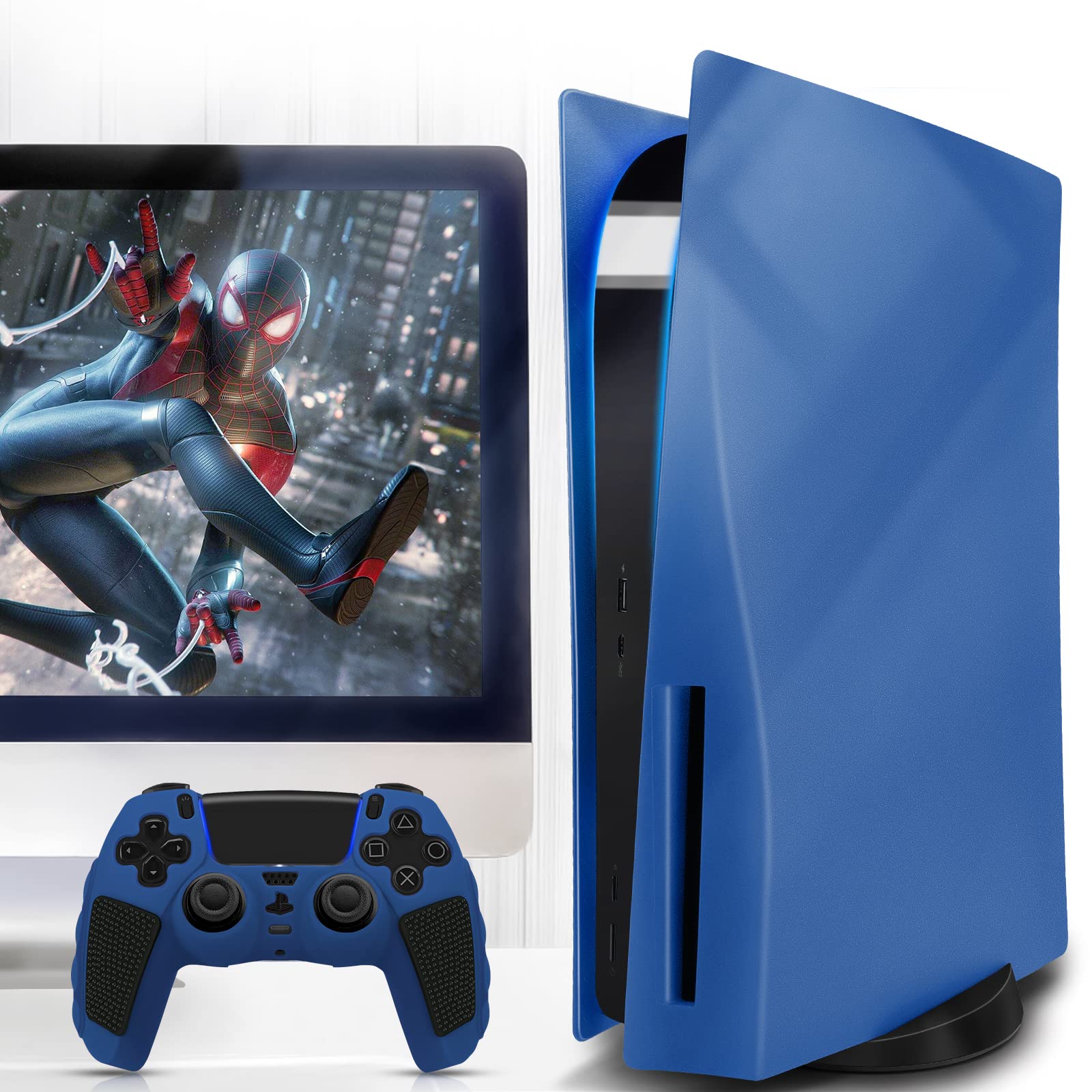 NICEMOVIC PS5 Cover Plates for Playstation 5 Disc Edition, Hard Shockproof PS5 Face Plates Shell Skin Case, PS5 Console Accessories, ABS Anti-Scratch Dustproof Replacement Faceplate (Blue)