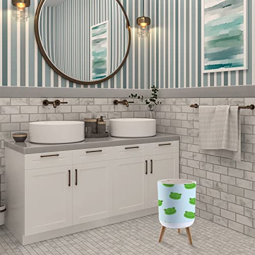 Small Trash Can with Lid Seamless with Cute Frogs for Kids Stock 7 Liter Round Garbage Can Elasticity Press Cover Lid Wastebasket for Kitchen Bathroom Office 1.8 Gallon