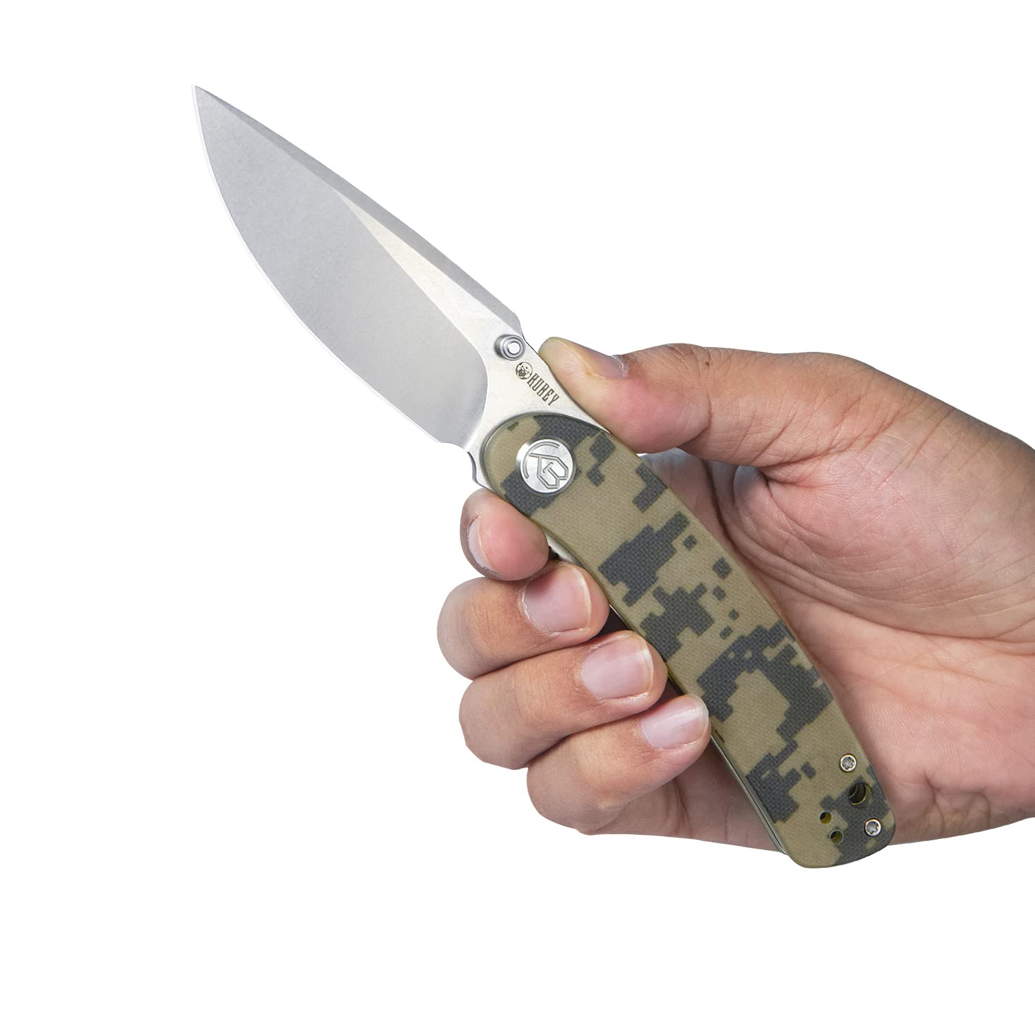 KUBEY Momentum KU344D Everyday Carry Pocket Knife, 3.43-Inch Drop Point Blade G10 Handles with Dual Thumb Studs and Reversible Clip for Outdoor Hunting Camping