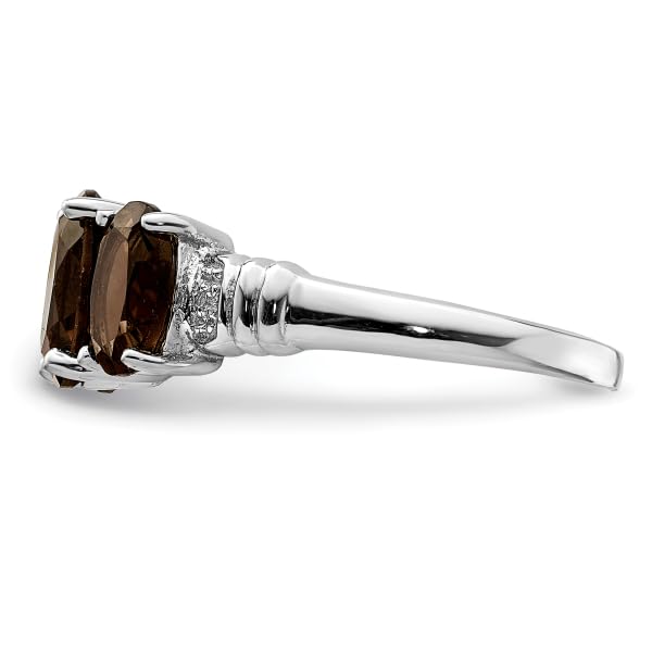 IceCarats 925 Sterling Silver 3 Stone Brown Smoky Quartz Diamond Ring Gemstone Band Size 7