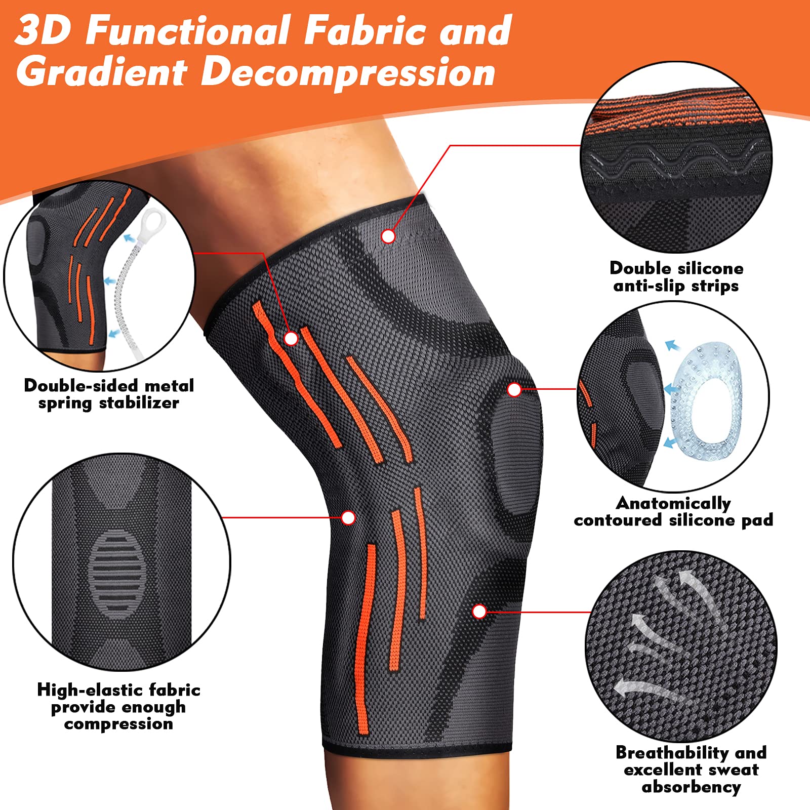 Knee Compression Sleeve - Knee Brace for Men & Women with Patella Gel Pads & Side Stabilizers, Knee Support for Working Out, Running, Weightlifting, for Arthritis Joint Pain Relief ACL Size XL