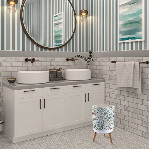 Small Trash Can with Lid Watercolor Seamless with Winter Leaves Branches Berries Bullfinch Bird 7 Liter Round Garbage Can Elasticity Press Cover Lid Wastebasket for Kitchen Bathroom Office 1.8 Gallon