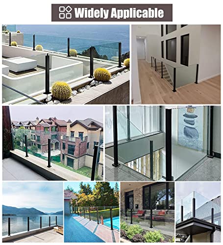 ZIMGOD Metal Glass Railing Post Kit, Black Glass Balustrade System, Vertical Glass Panel Post for Internal/External/Loft/Villa, Custom Size (Color : Mid Post, Size : 95cm/37.4")