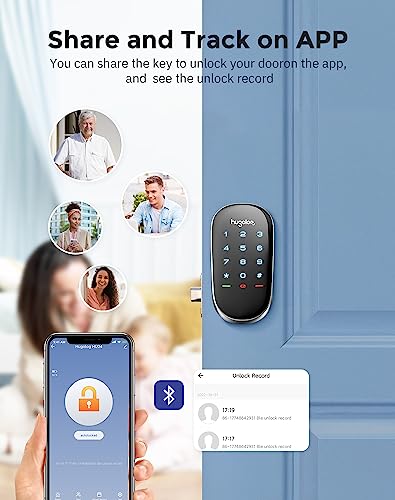 Hugolog Smart Lock,Touchscreen Deadbolt Remote Wireless Control & Bluetooth Keyless Door Entry Easy Installation and Program High Security Material for Metal Home & Office