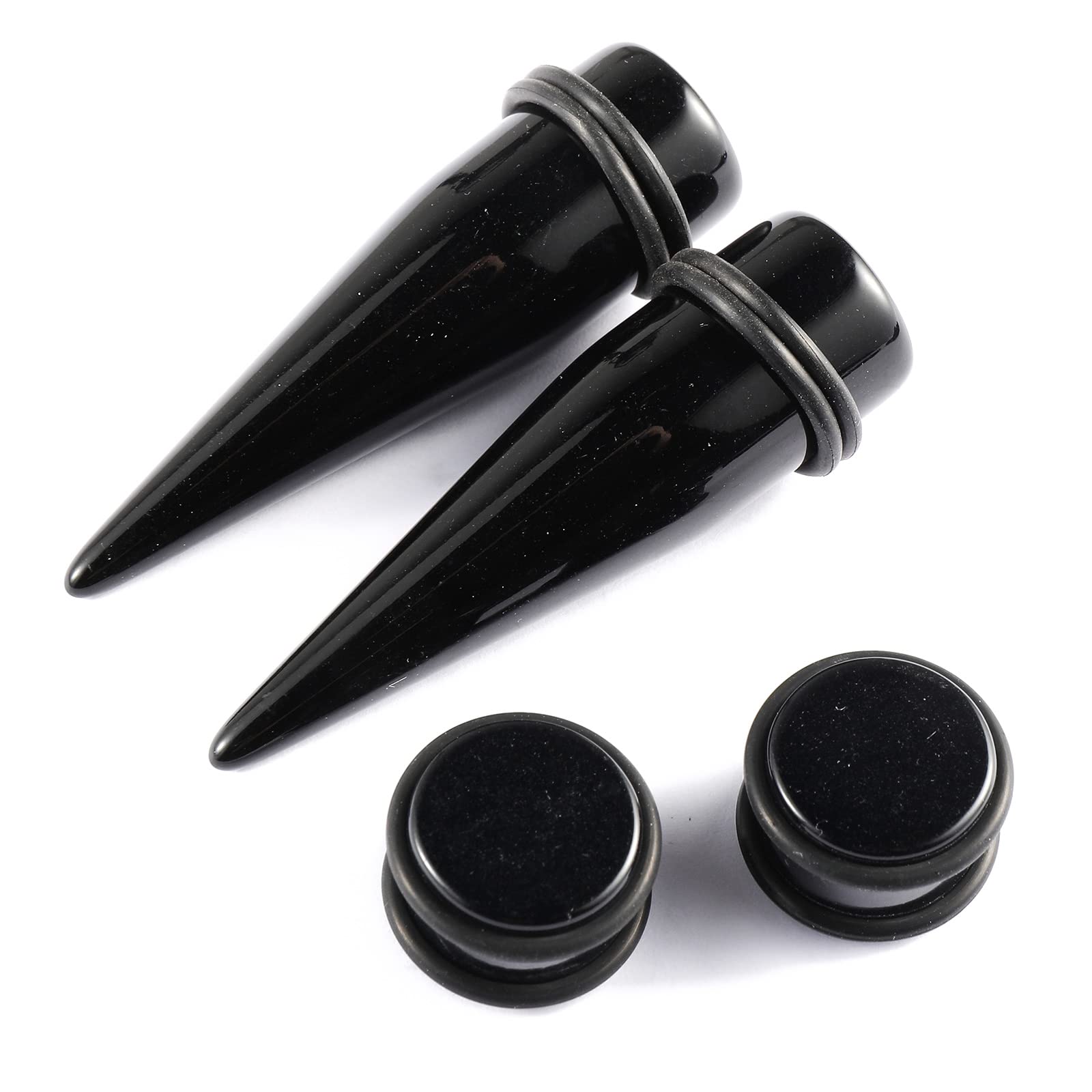 Memsion Ear Stretching Kit Gauges 24 Pieces Big Gauges 00G-20mm Ear Gauges Expander Set Acrylic Ear Tapers and Plugs Body Earring Piercing Kits Black Color
