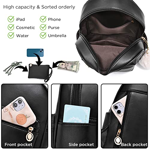 Mini Backpacks for Girls Teen PU Leather Women Small Size Backpack Purse Shoulder Bag Wallet Set Bookbag