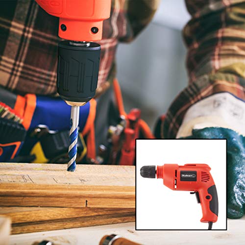 Stalwart 75-PT1037 Electric Power Drill with 6-Foot Cord – Variable Speed, Reversable Wired Screwdriver with Bubble Level, Carrying Case & Accessories