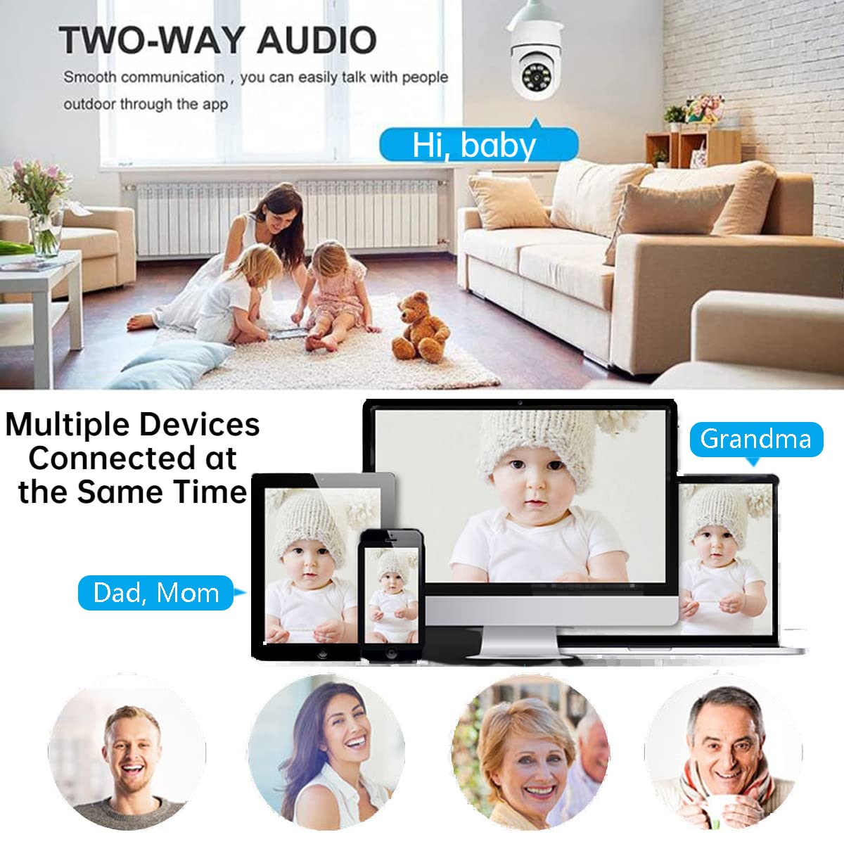 HUMLOIV 1080P Light Bulb Security Camera for Home,5G/2.4G Wireless Outdoor WiFi Surveillance Security Camera,360° Motion Detector/Night Vision/HD/Alarm/Two-Way Audio (2)