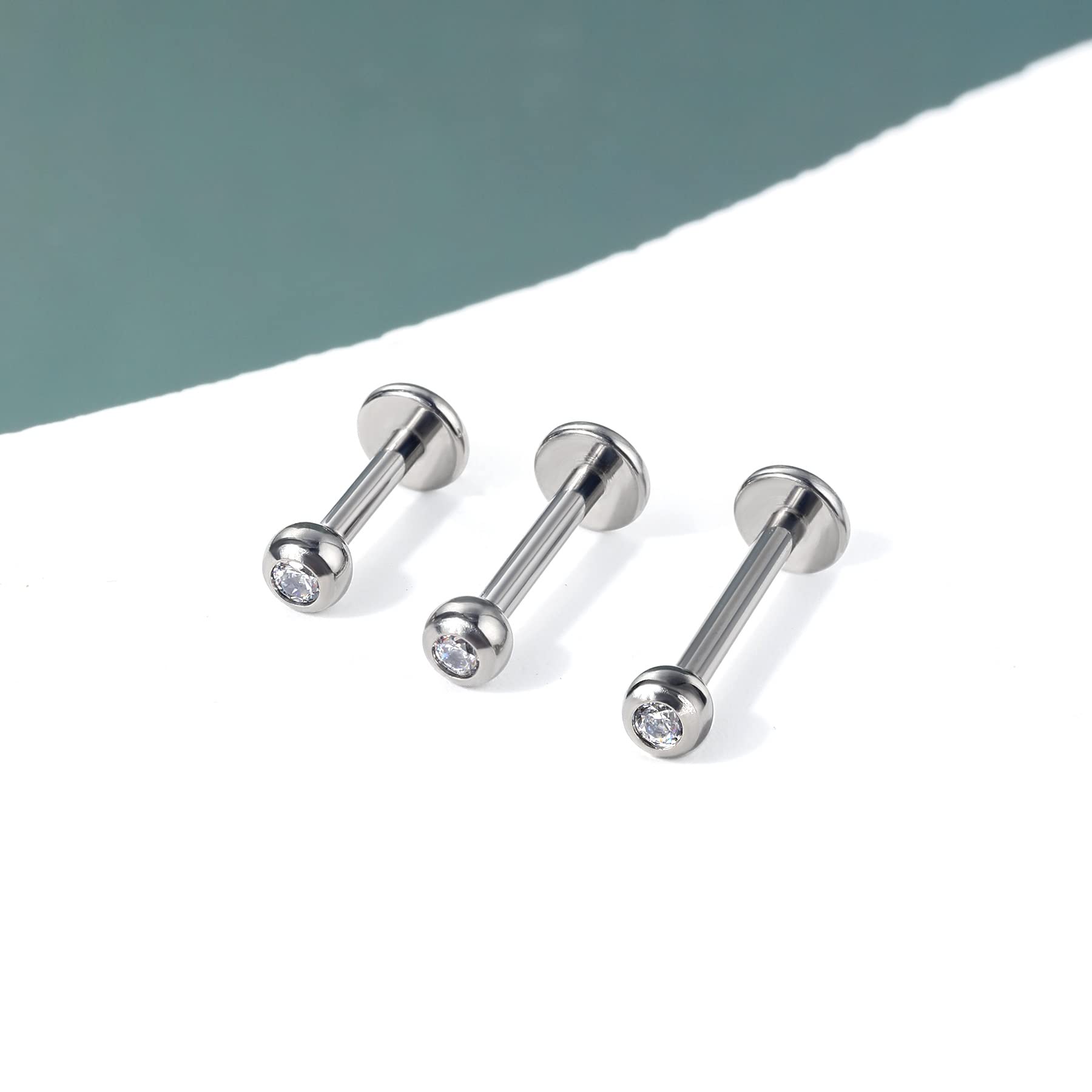 Mooncrush Jewelry G23 Soild Titanium 6MM Tragus Earring Internally Threaded 16g Cartilage Earring Stud Flat Back Helix Piercing Jewelry Surgical Steel