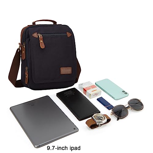 Small Canvas Messenger Bag for Men,Vintage Causal Shoulder Bag Lightweight Crossbody Purse ideal Work Travel Business,Blue-black
