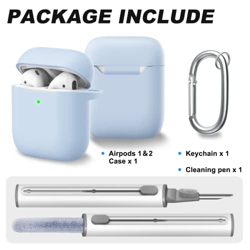 Woyinger AirPods Case Cover, Comes with a White Cleaning Pen,Soft Silicone Protective Cover with Buckle for Women Men Compatible with Apple AirPods 2nd 1st Generation Charging Case, Front LED Visible