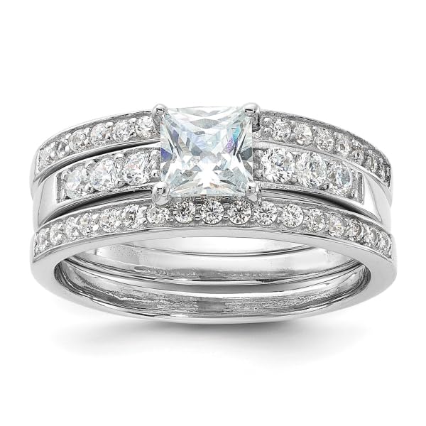 IceCarats 925 Sterling Silver Cubic Zirconia CZ 3-piece Wedding Band Engagement Ring Bridal Jewelry Set