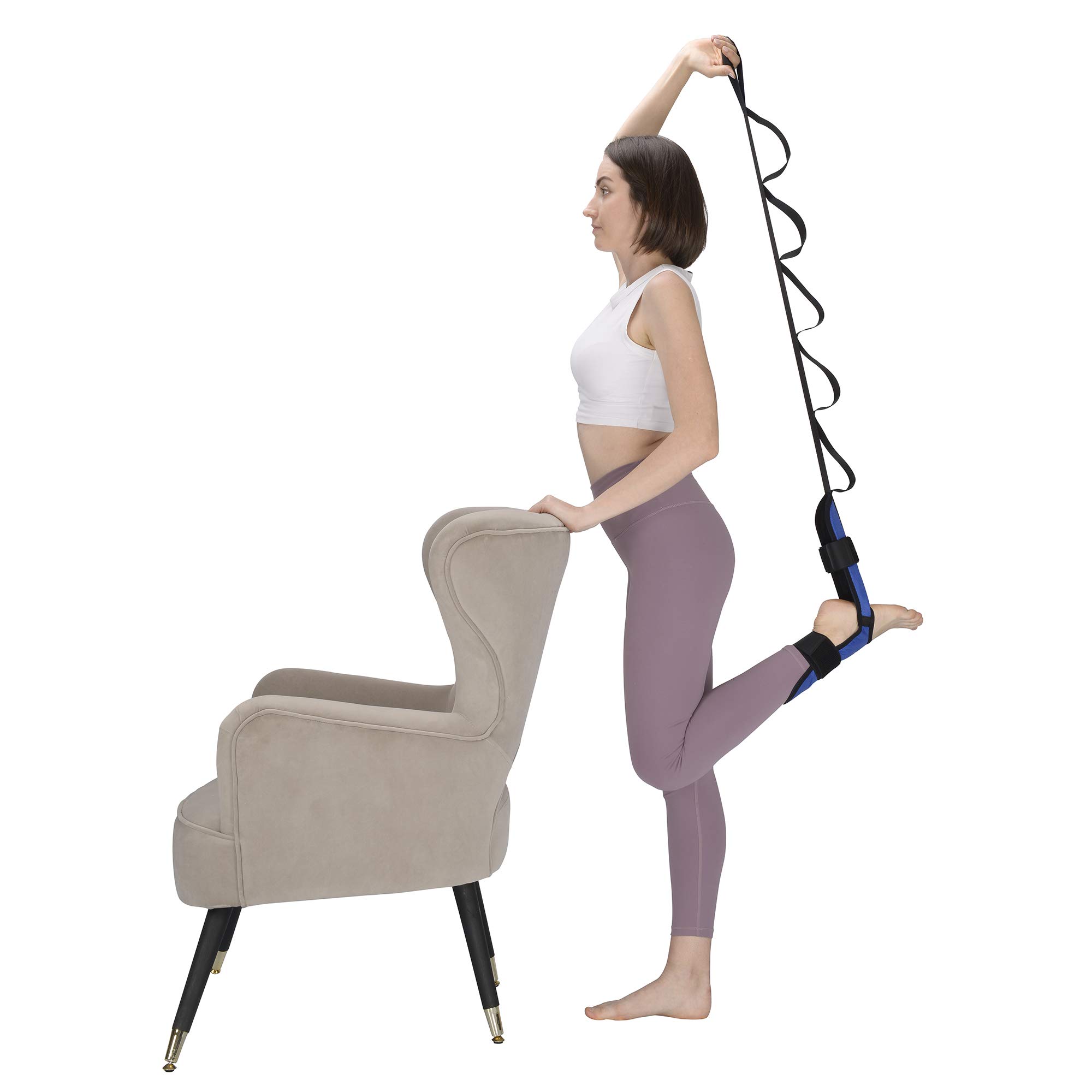 Koreyal Leg Stretcher for Achilles Tendonitis and Plantar Fasciitis Relief, Yoga Stretching Strap Equipment | Calf, Foot, Toe, Ankle, Hamstring Stretching, Blue, Black