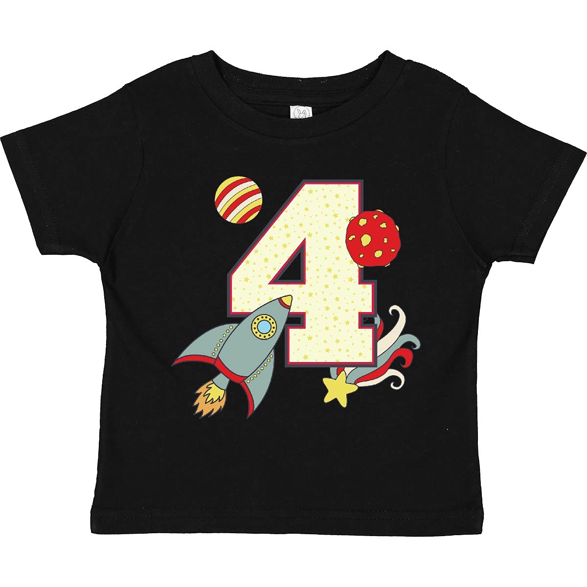 inktastic 4th Birthday Outer Space Theme Toddler T-Shirt 4T 0040 Black 2192a