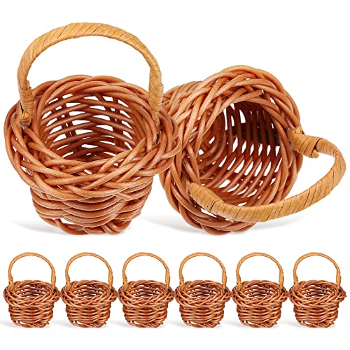 Wicker Basket 8pcs Mini Woven Baskets Miniature Picnic Baskets with Handles Farmhouse Small Basket Wedding Candy Gift Baskets Tiny Hamper Baskets for Wedding Xmas Tree Ornaments Woven Basket