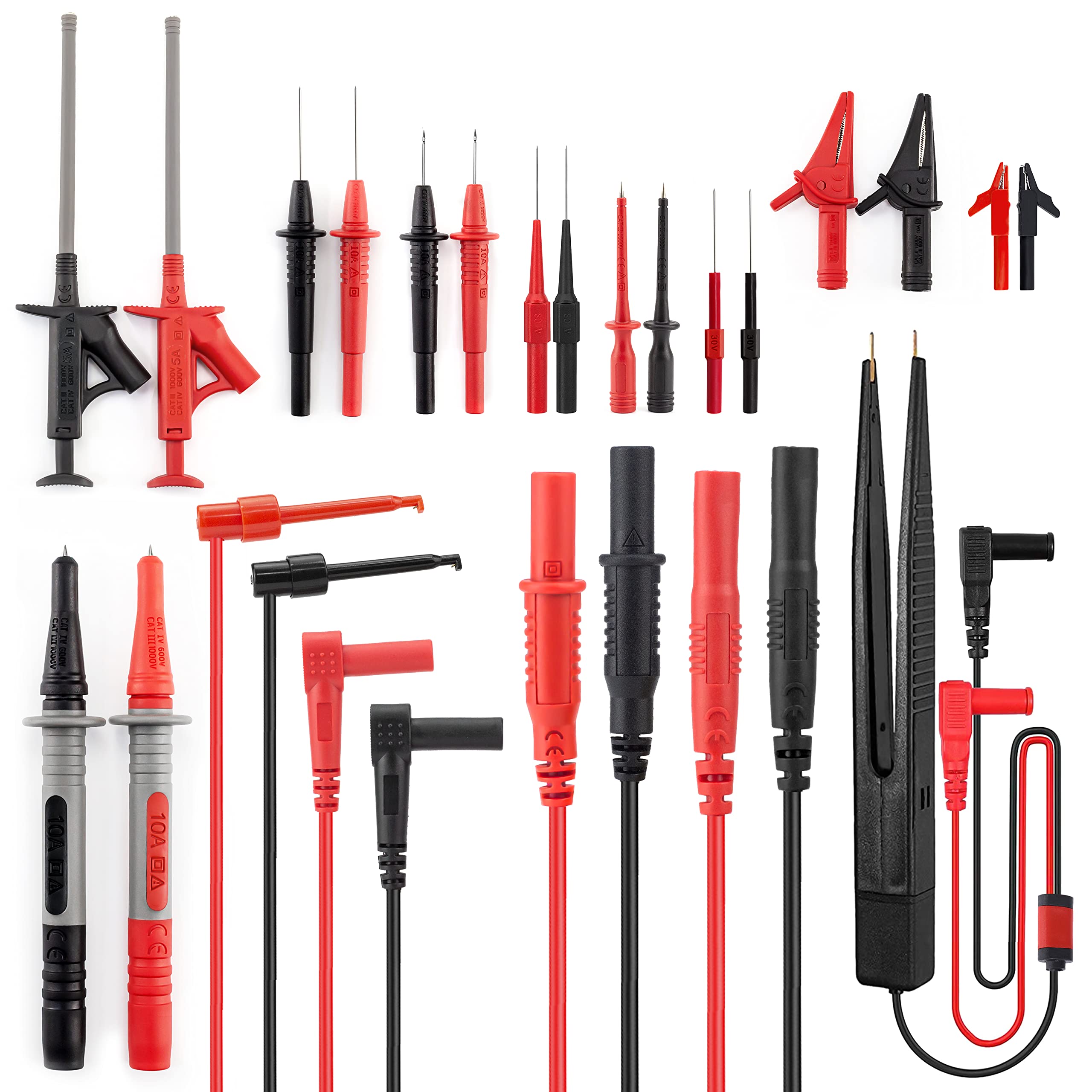 KAIWEETS 30PCS Alligator Clips with Wires Test Leads Set Soldered Current Probe Wires for Circuit Connection/Electrical Testing, Suitable for Experiments/Fluke/AstroAI/Etekcity/Crenova (30 PCS)