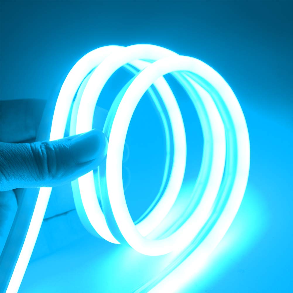 LanM Epoch Neon LED Strip Light|with DC Power Adaptor 3.3ft/1m 12V DC 120 SMD2835 LEDs Waterproof Flexible LED NEON Light for Indoors Outdoors Decor (Ice Blue)