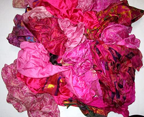 Vintage Fabrics Crafts Sari Silk Fabric Lot Material Remnant 100 Grams Magenta Craft Scrapbook Art Doll