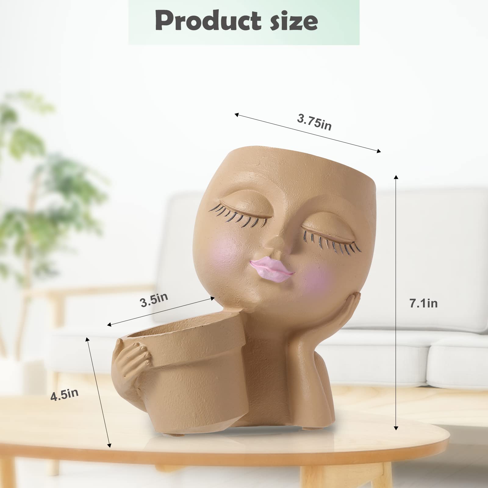 LTSUMI Face Flower Pot Head Planter Succulent Pot Planter Cactus Planter Unique Cute Resin Planter Pot for Indoor Outdoor Plants with Drainage Hole(Double Pots)