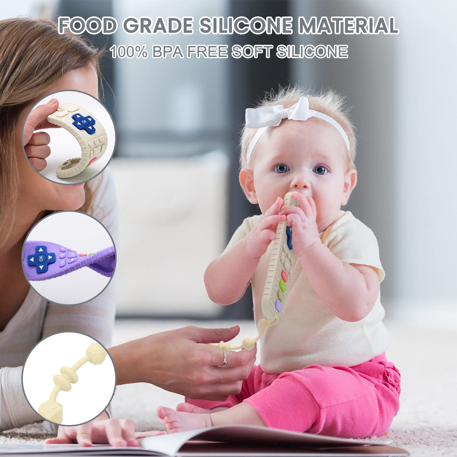 Qinerle Silicone Baby Teether Toys,TV Remote Control Shape,Infant Sensory Toy for Babies Teething Toys 6-12 Months