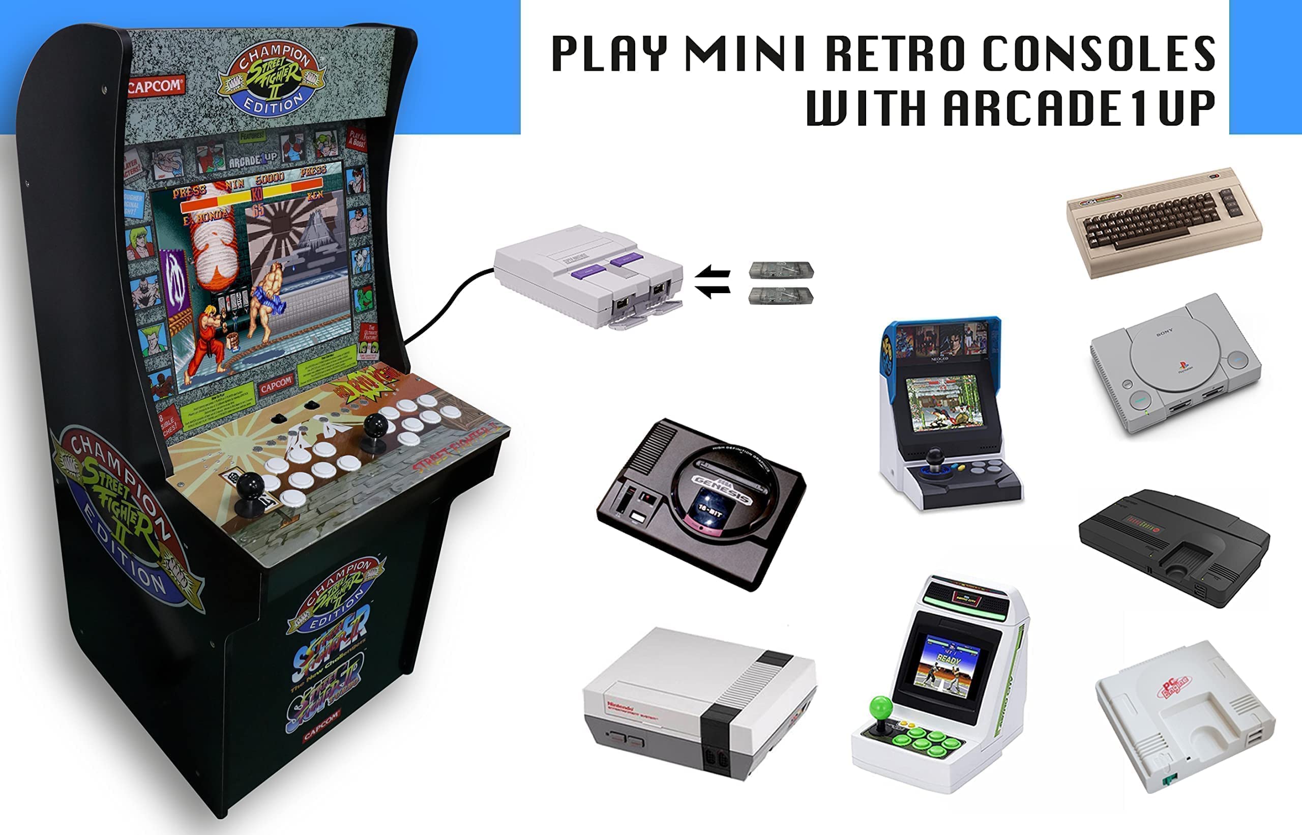 Mini Retro Console Fighting Stick for Arcade1Up Cabinet, Play NeoGeo Mini/Sega Genesis Mini/TG16 Mini/PS Classic/C64 Mini/NES Classic/SNES Classic/Astro City Mini on Cabinet