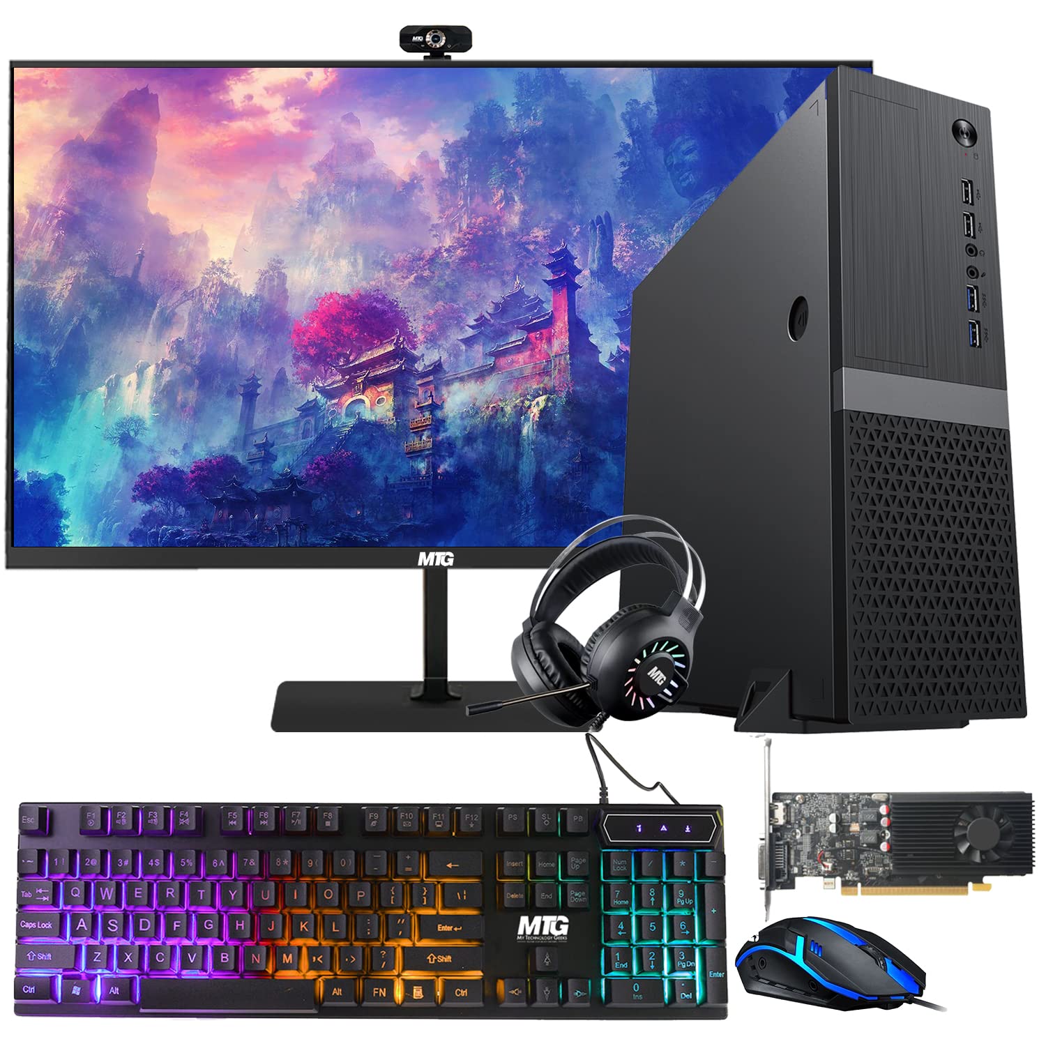 TechMagnet Gaming Desktop PC, Intel Core i5 8th Gen, Heera, GT 1030 Graphics, 16GB RAM, 1TB SSD, MTG New 27 Inch Monitor, RGB Keyboard Mouse, Headphone, Webcam, WiFi, Win 11 Pro (Renewed)