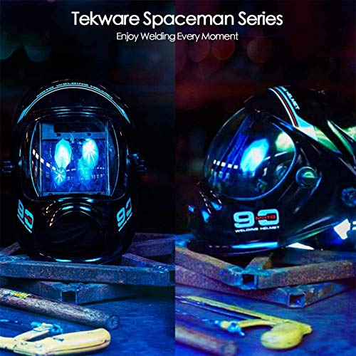 TEKWARE Ultra Large Viewing Screen True Color Solar Power Auto Darkening Welding Helmet, Hemispherical 4C lense, 4 Arc Sensor Wide Shade 4~5/9-9/13 for TIG MIG Arc Weld Grinding Welder Mask