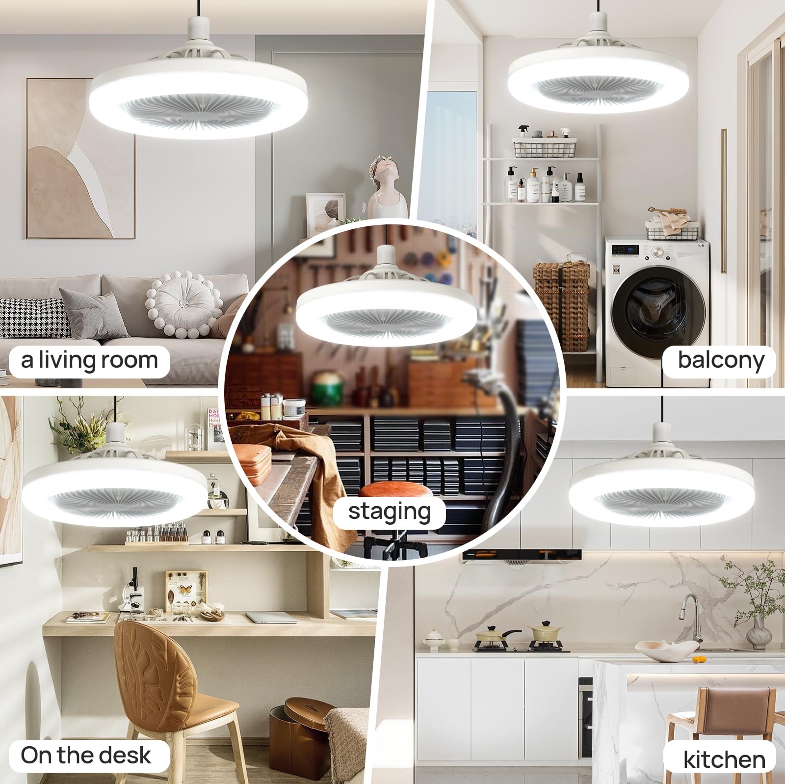 JOISTOON Socket Fan Light With Remote 10", Fan With Light 2,400 Lumen/6,500 Kelvin, Infinitely Adjustable, Light Socket Fan For Small Spaces Damp/Ventless, Need Ventilation & Airflow to Dry