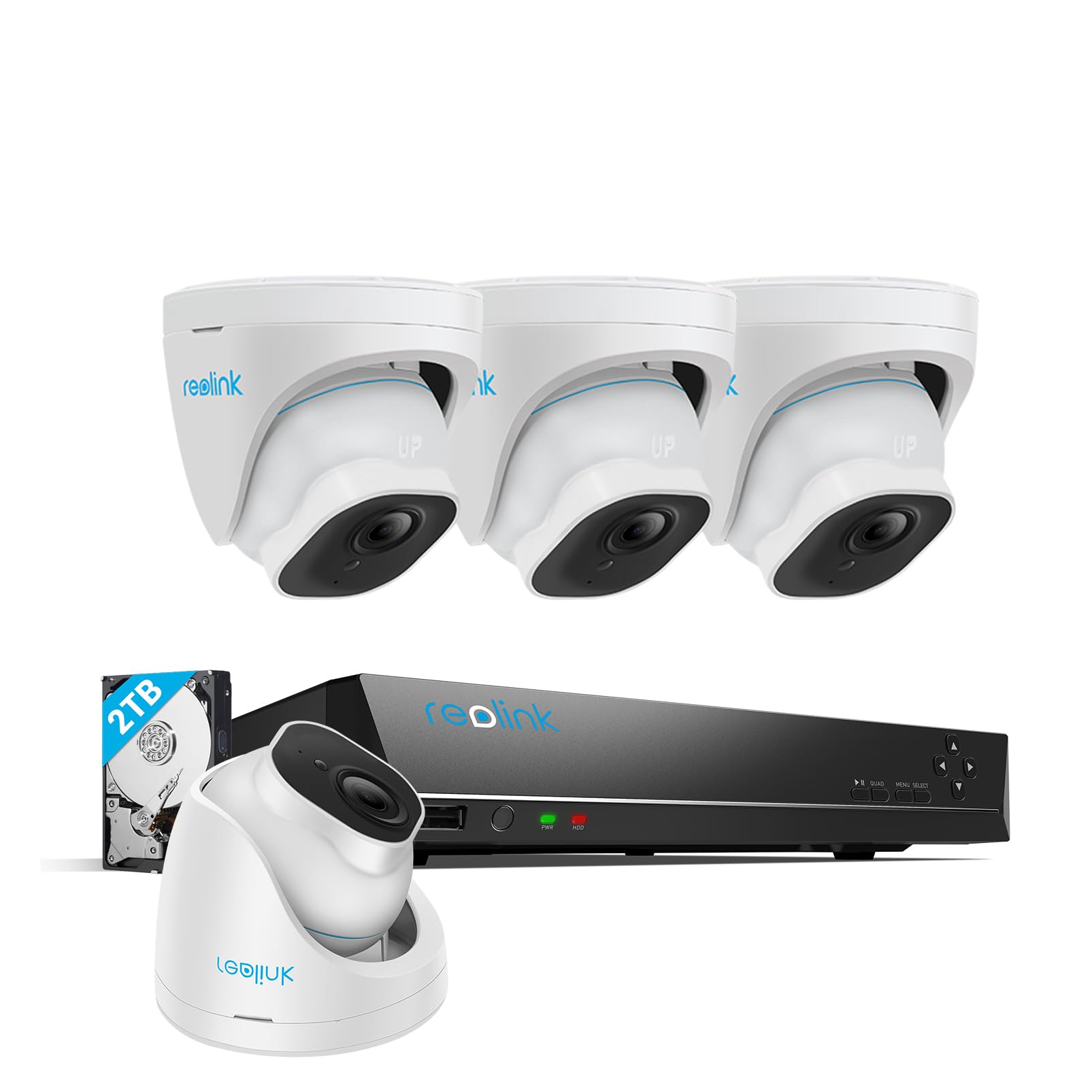 REOLINK 4K Security Camera System, 4pcs 4K PoE Security Cameras Wired with Motion Detection, 8MP/4K 8CH NVR with 2TB HDD for 24-7 Recording, RLK8-800D4 (Renewed)
